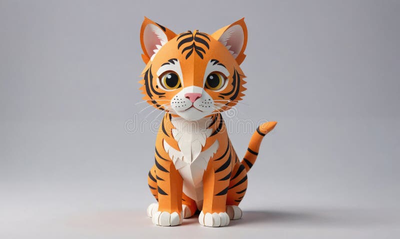 A Paper Tiger Cub Sits on a Plain White Background Stock Photo - Image ...