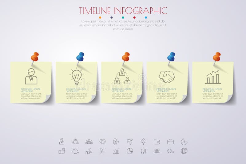 Paper Timeline Infographics with Icons Set. Stock Vector - Illustration ...