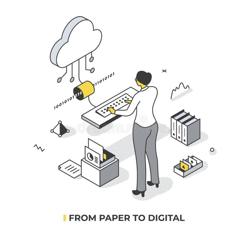 From Paper To Digital Isometric Illustration Stock Vector ...