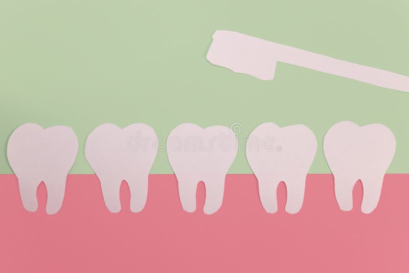 Paper Toothbrush Over Paper Teeth. Dental Care Concept Stock Image ...