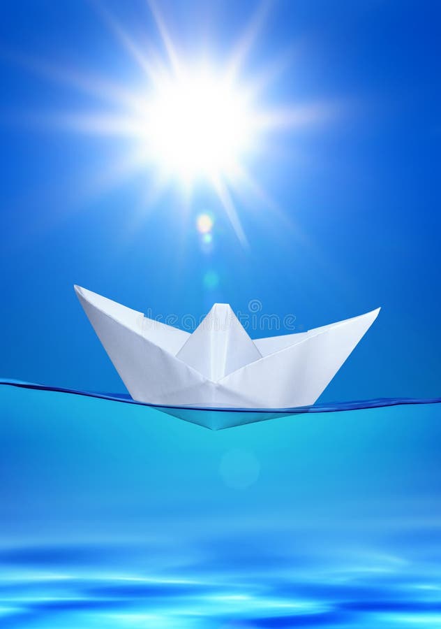 Paper toy-ship under sun stock image. Image of sink, boat - 27912725