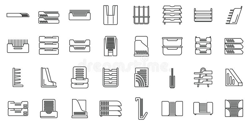 Paper Tray Icons Set Outline Vector. Office Rack Storage Stock ...