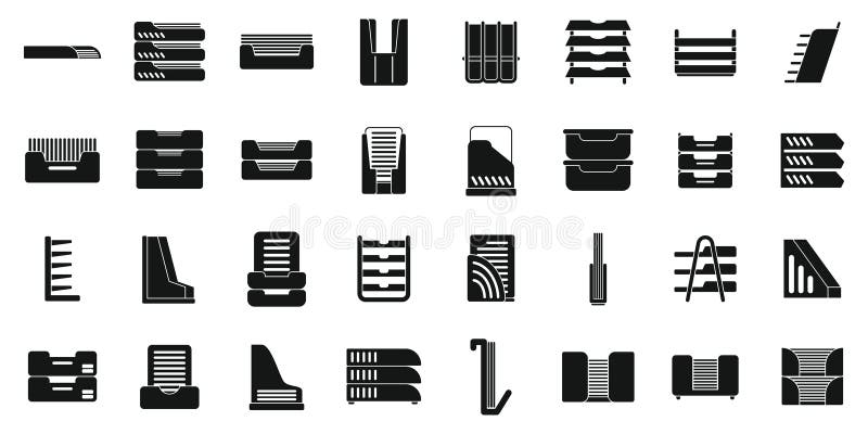 Paper Tray Icons Set Simple Vector. Office Rack Storage Stock Vector ...