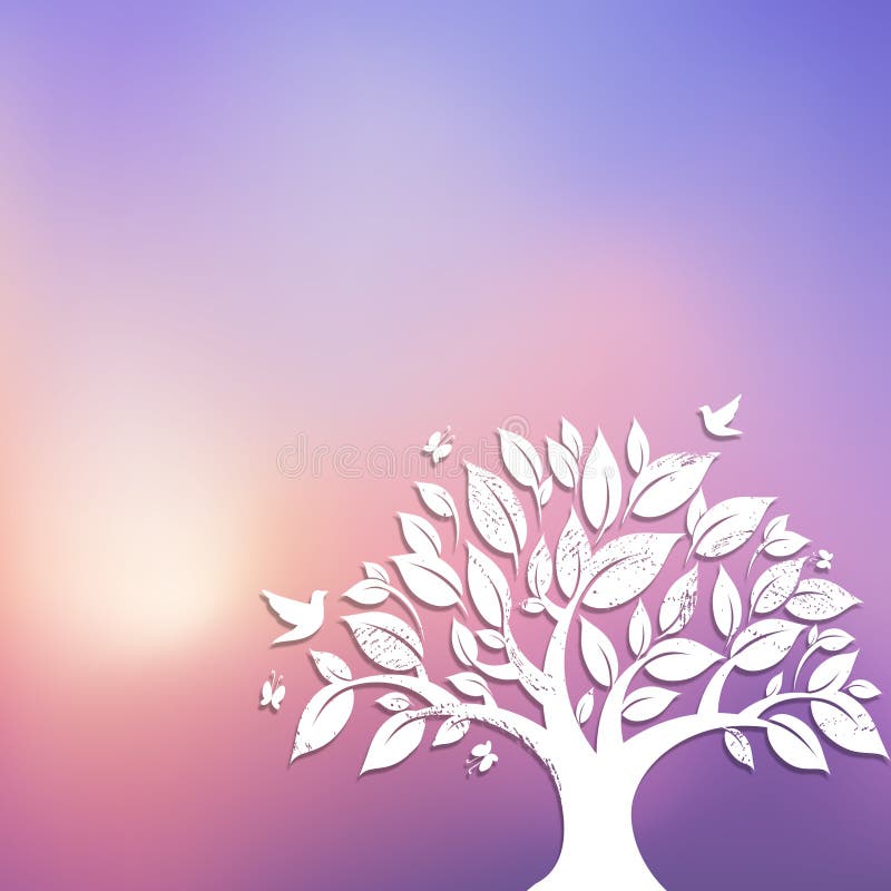 Paper Tree and Bird Background, Sky and Sun Stock Vector - Illustration ...