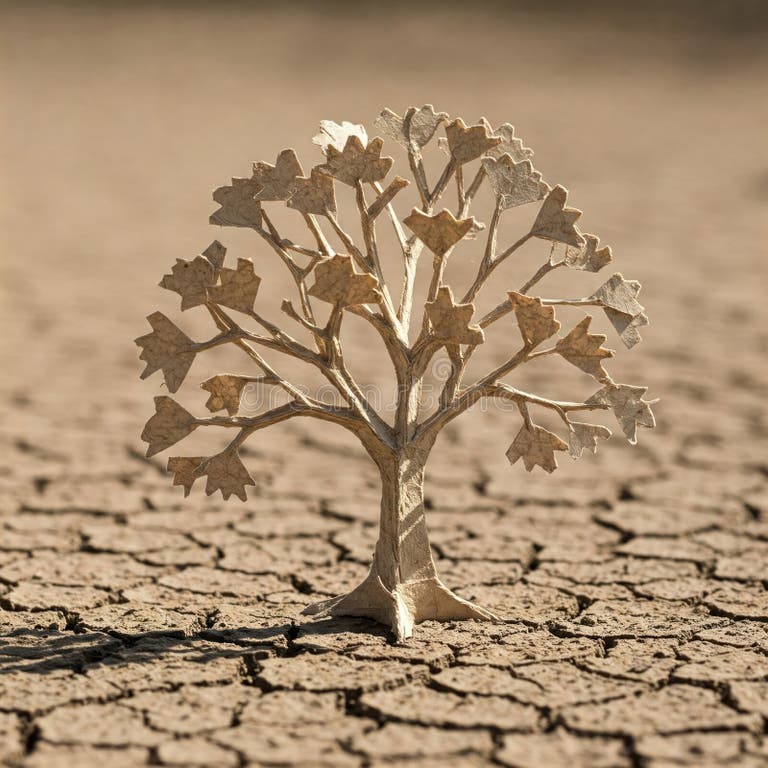 Paper Tree on Cracked Ground in Drought. Stock Image - Image of nature ...