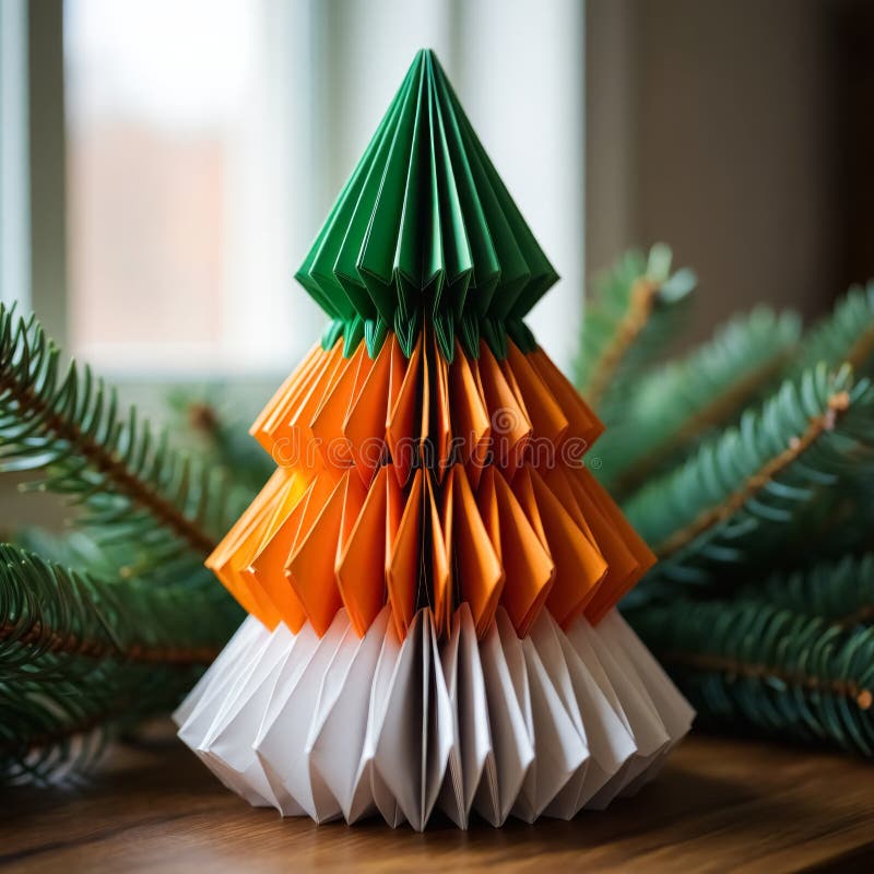 Paper Tree with Green and Orange Leaves Stock Photo - Image of concept ...