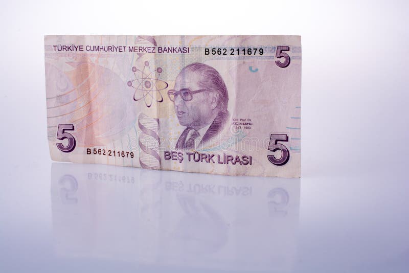 Paper 5 Turkish Lira Money on the White Surface Stock Photo - Image of ...