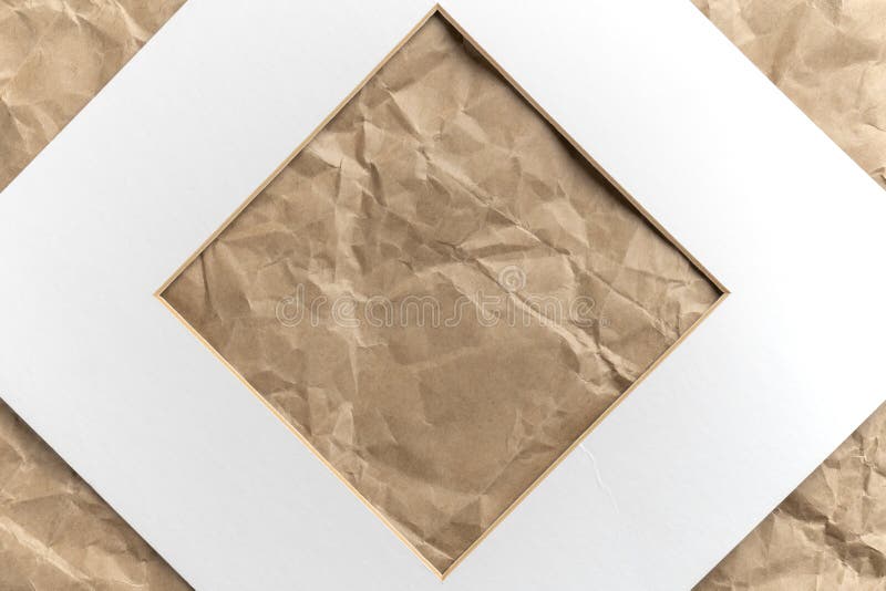 Paper White Square Cardboard Frame on Crumpled Brown Kraft Paper Stock ...