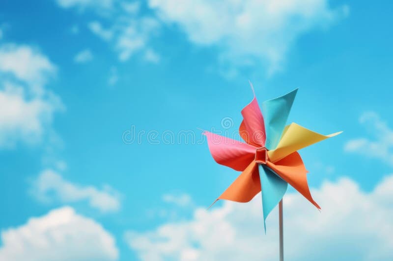 Paper Windmill on Blue Sky Background. Generative AI Stock Image ...