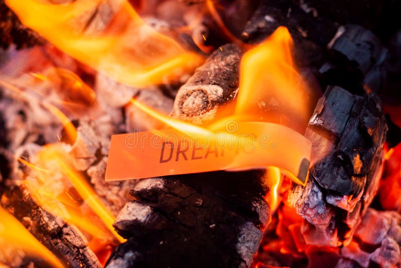 Paper with the Word DREAMS Burning in Fire Stock Photo - Image of view ...