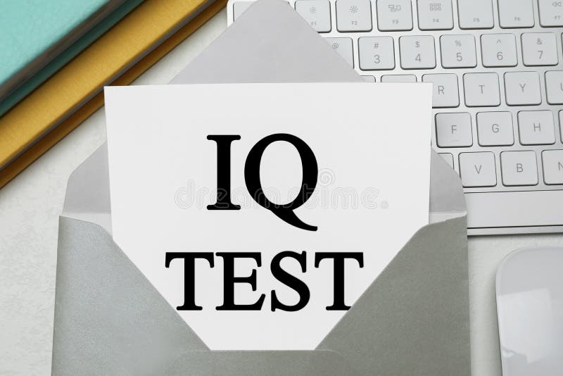 Paper with Words IQ Test in Envelope and Keyboard on Office Table, Flat ...