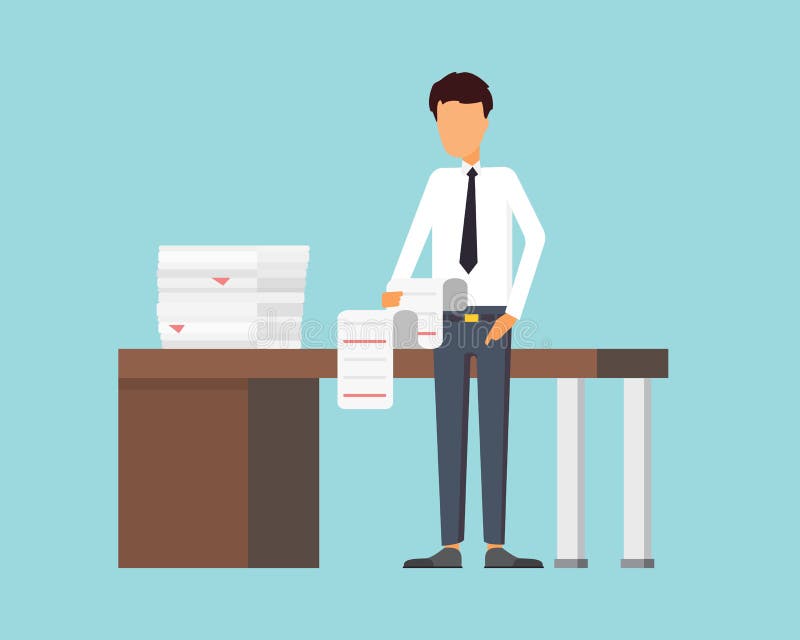 Paper Work at Office. Business Man Making a Report Stock Vector ...