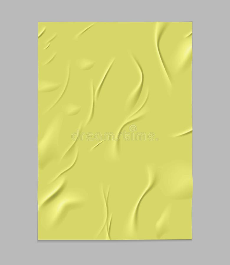 Paper Wrinkled Poster or Flyer, Glued Creased Rectangle Yellow Sheet ...