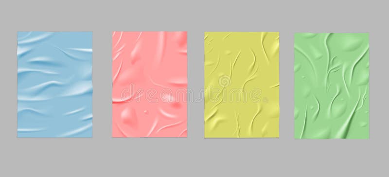 Paper Wrinkled Posters Vector Set, Glued Creased Rectangle Different ...