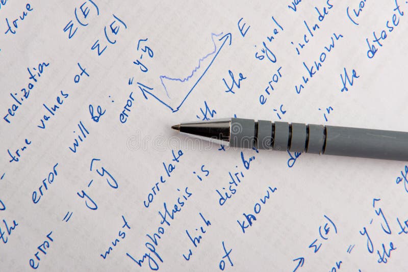 Paper with Written Mathematical Calculations and Pen, Top View Stock ...