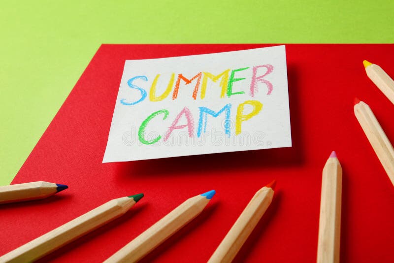 Paper with Written Text SUMMER CAMP and Different Pencils Stock Photo ...