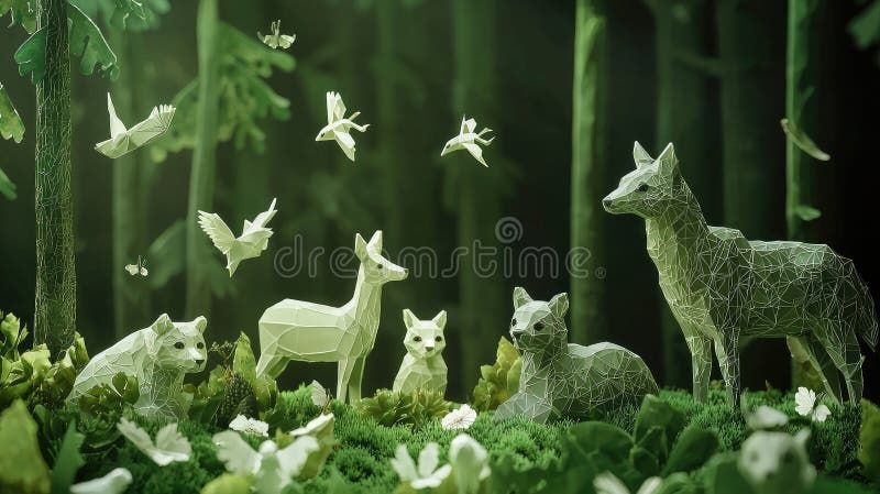 Papercraft Animals in a Forest Setting, Representing Wildlife Harmony ...