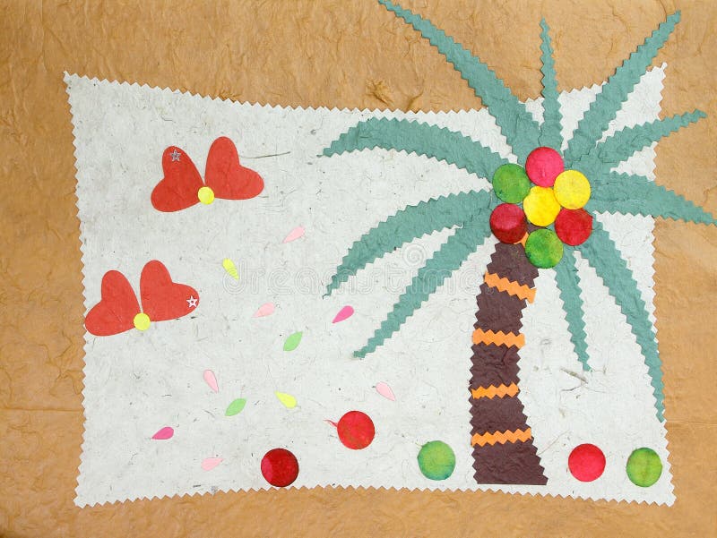 A Papercraft Beautiful Landscape with Coconut Tree Stock Illustration ...