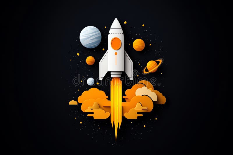 A Papercraft Rocket Launches into Space, Surrounded by Planets and ...