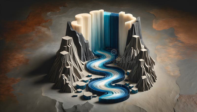 Papercraft Waterfall River Source Stock Illustration - Illustration of ...