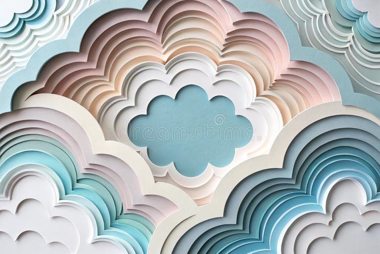 Papercut Abstract Geometric Cloud Shape Design - Generated by Ai Stock Illustration ...