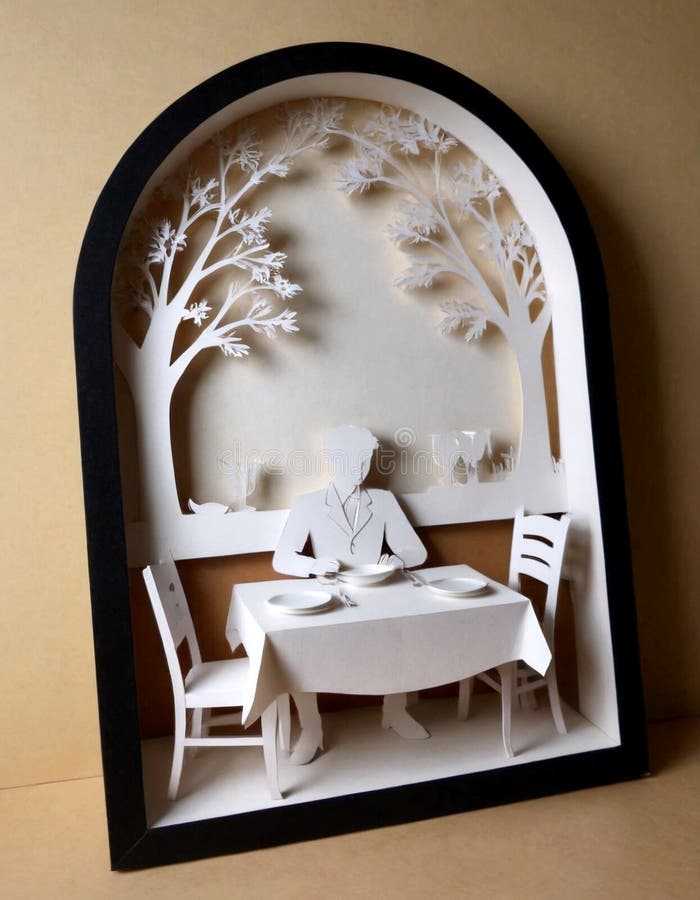 Papercut Artwork of Man Dining Under Trees Stock Illustration ...