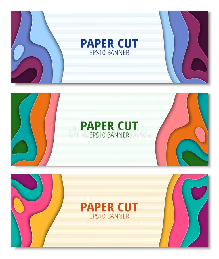 Set of Abstract 3D Backgrounds. Paper Cut Shapes. Vector Illustration ...