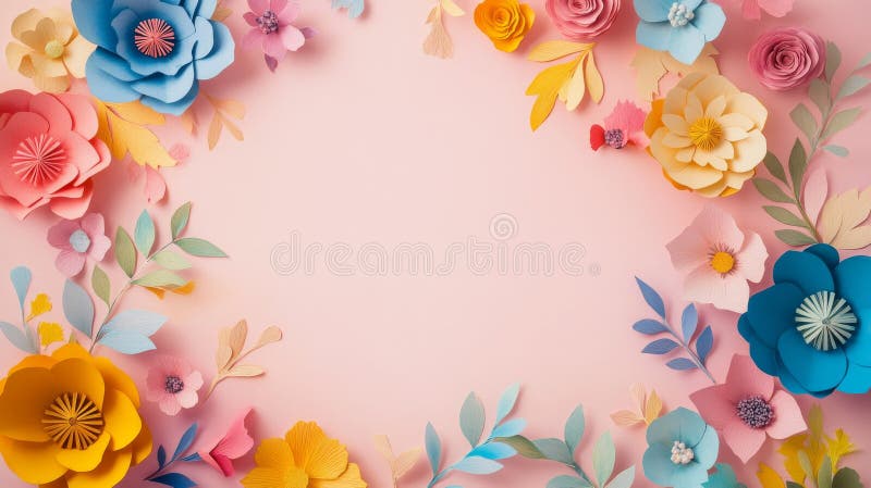 Papercut Flower Frame on Light Pink Background, Artistic Design Stock ...