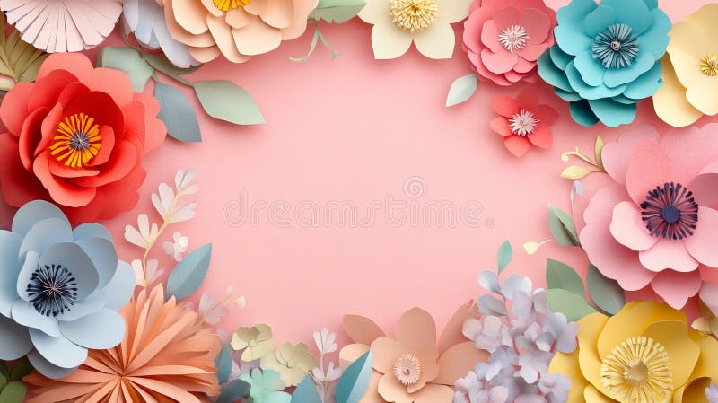 Papercut Flower Frame on Light Pink Background, Artistic Design Stock ...