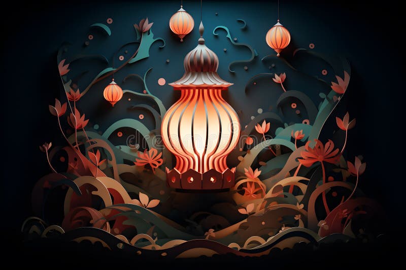 Papercut Style of Lantern in the Darkin Organic Shape by Generative AI ...