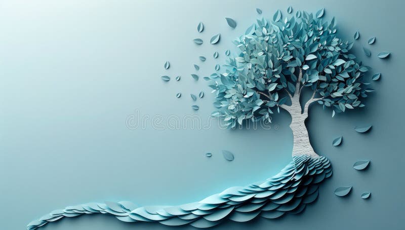 Papercut Tree on Blue Background. a Papercut Tree with Swirling Roots ...