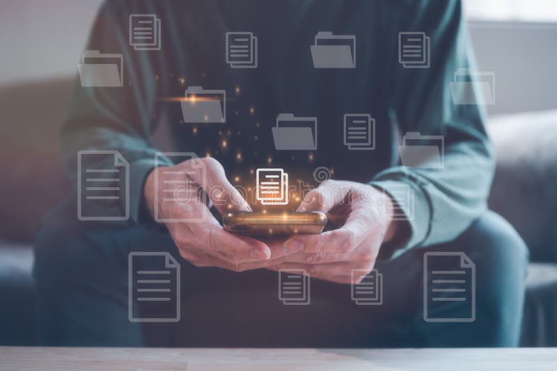 Paperless Concept. Man Holding Smartphone Checking on Electronic Form ...