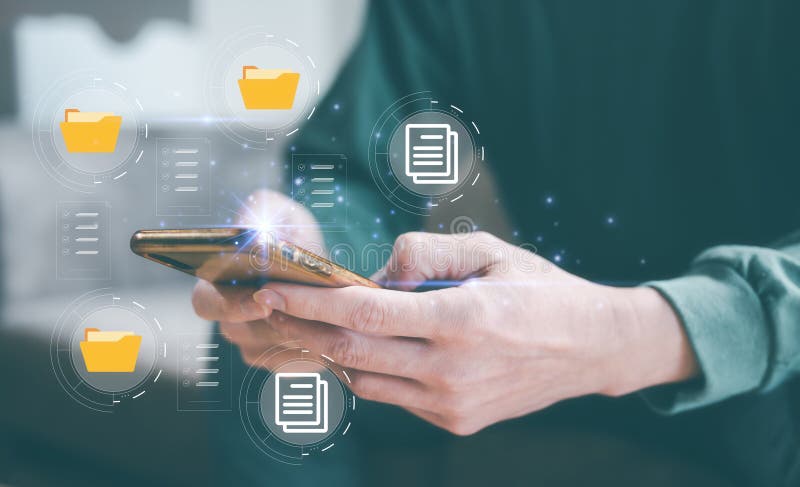 Paperless Concept. Man Holding Smartphone Checking on Electronic Form ...