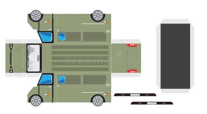 PaperModel Cut and Glue of Cargo Van Stock Vector - Illustration of ...