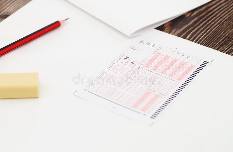 The Papers and Answer Cards on the Desk Stock Photo - Image of students ...