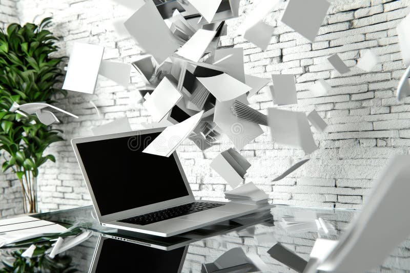 AI-Generated Paper Chaos stock photo. Image of computer - 384385740
