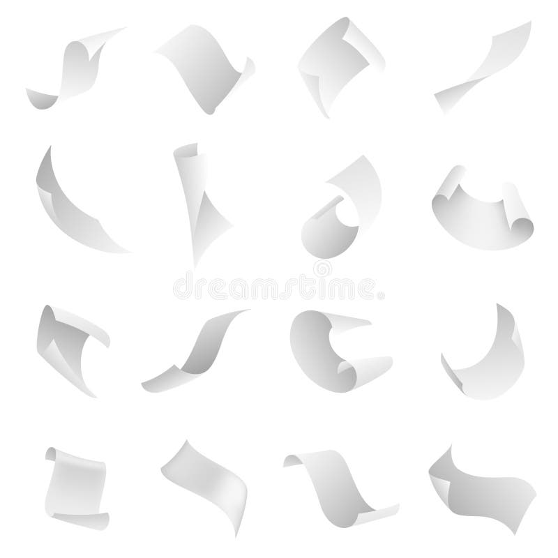 Papers Flying. Clean Blank Paper Sheet Falling Down with Curved Corners ...