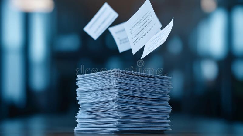 Papers Flying Over Stack of Documents on Desk Stock Illustration ...