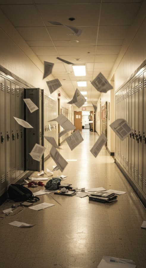 Papers Flying in School Hallway Stock Illustration - Illustration of ...