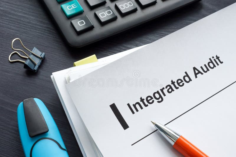 Papers with Integrated Audit Report and Calculator. Stock Image - Image ...