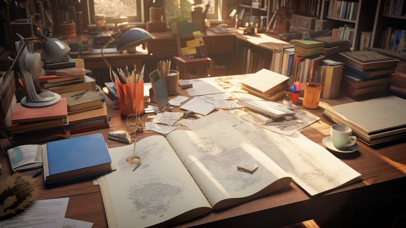 Papers open book on desk stock illustration. Illustration of organizati ...