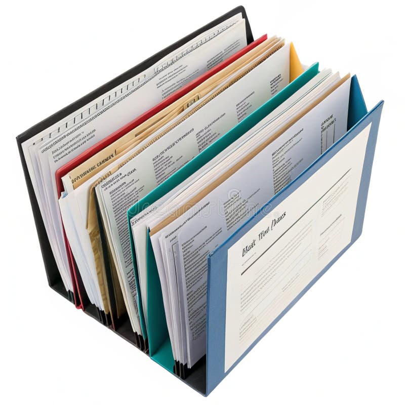 Papers Organized in Separate Folders Isolated on White Background Stock ...