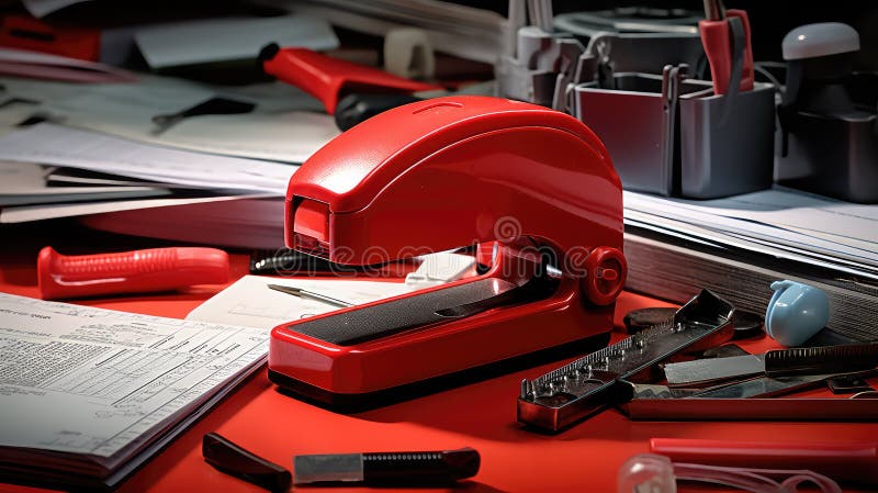 Papers red stapler stock illustration. Illustration of essential ...