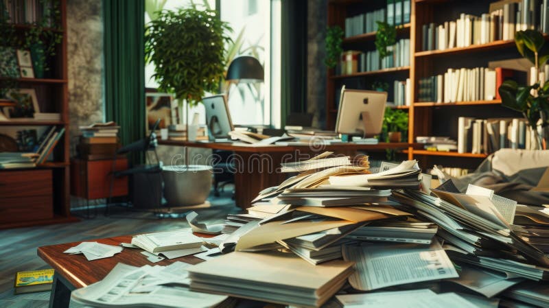 Papers Scattered on Table in Home Office Stock Photo - Image of table ...