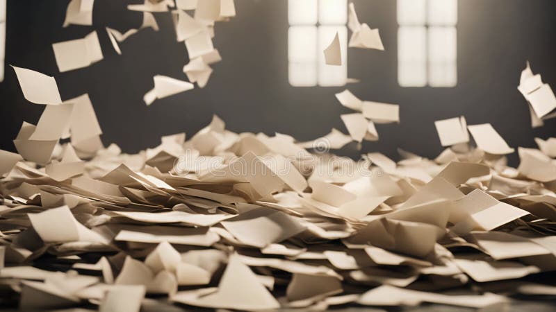 Papers Swirl and Fall Dramatically in an Empty Room, Capturing a Moment ...