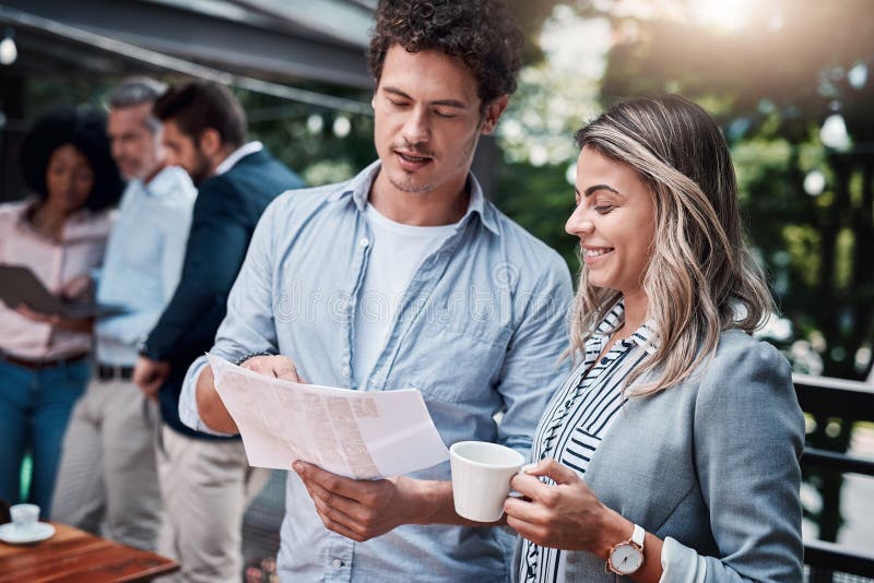 Paperwork, Business People and Team Discussion Outdoor, Planning or ...