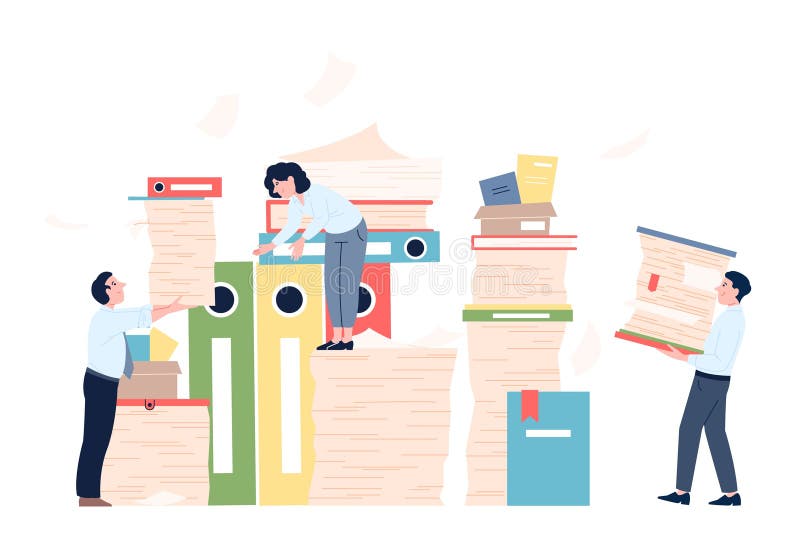 Paperwork Concept. Bureaucracy Scene. Office Workers Working with ...