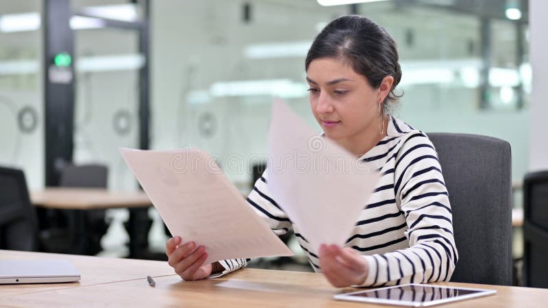 Paperwork, Indian Woman Reading Documents at Work Stock Photo - Image ...