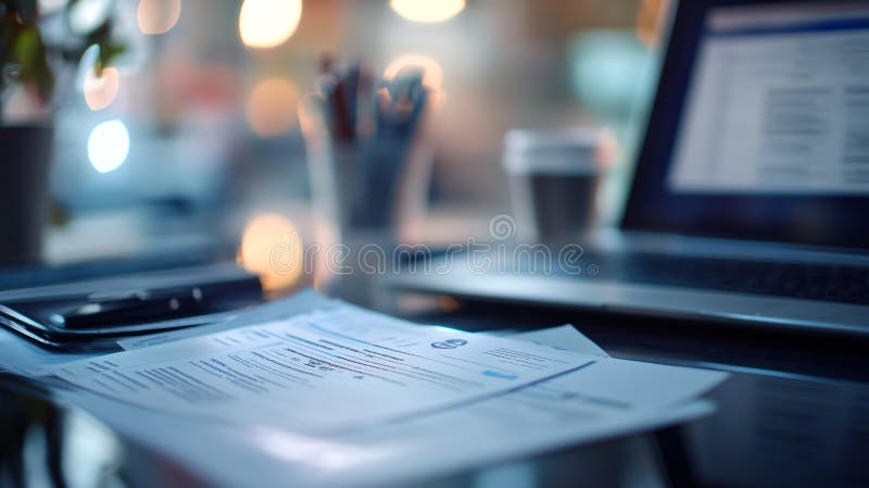 Paperwork and Laptop on a Desk in a Modern Workspace during the Day ...