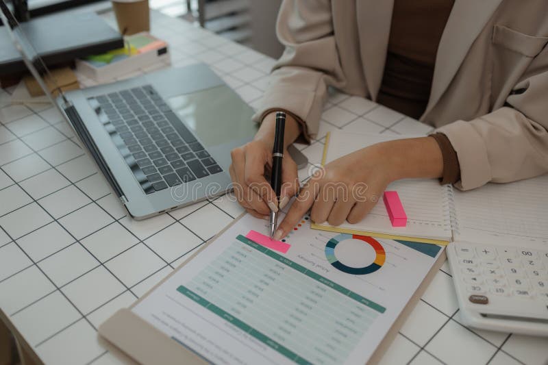 Paperwork and Report with Businesswoman at Work in Office, Computer ...